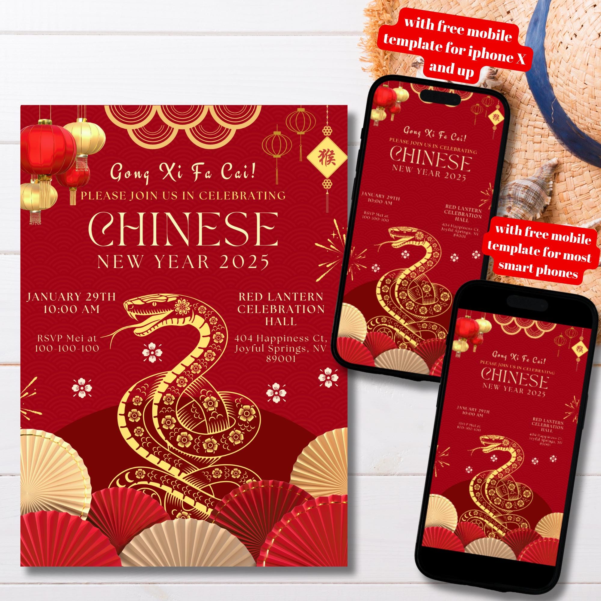 Editable Chinese New Year Invitation Template, Printable 2025 Year of ...