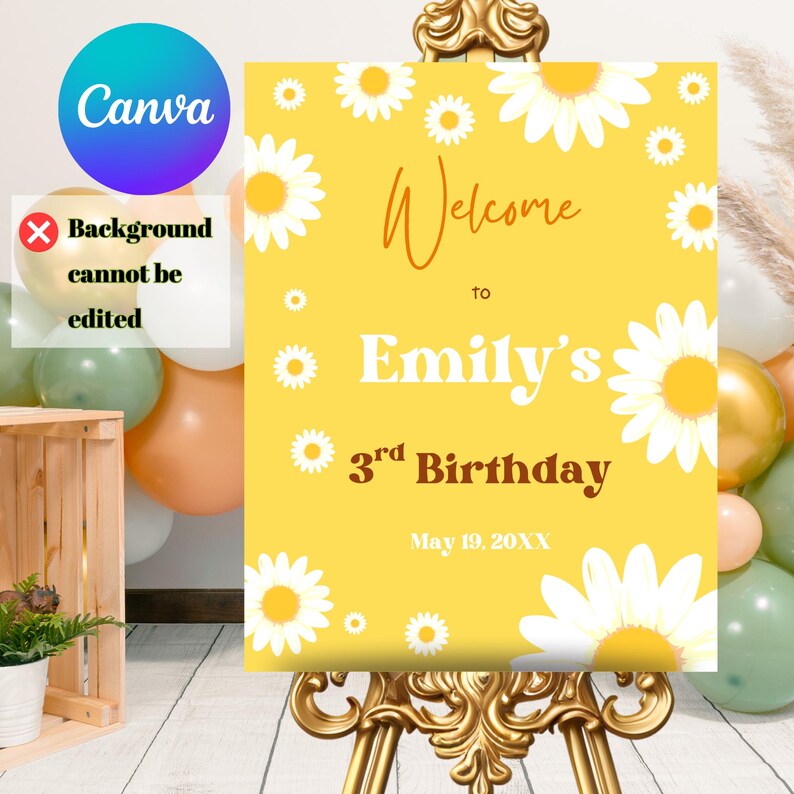 Editable Daisy Birthday Decoration Template, Printable Daisy Birthday ...
