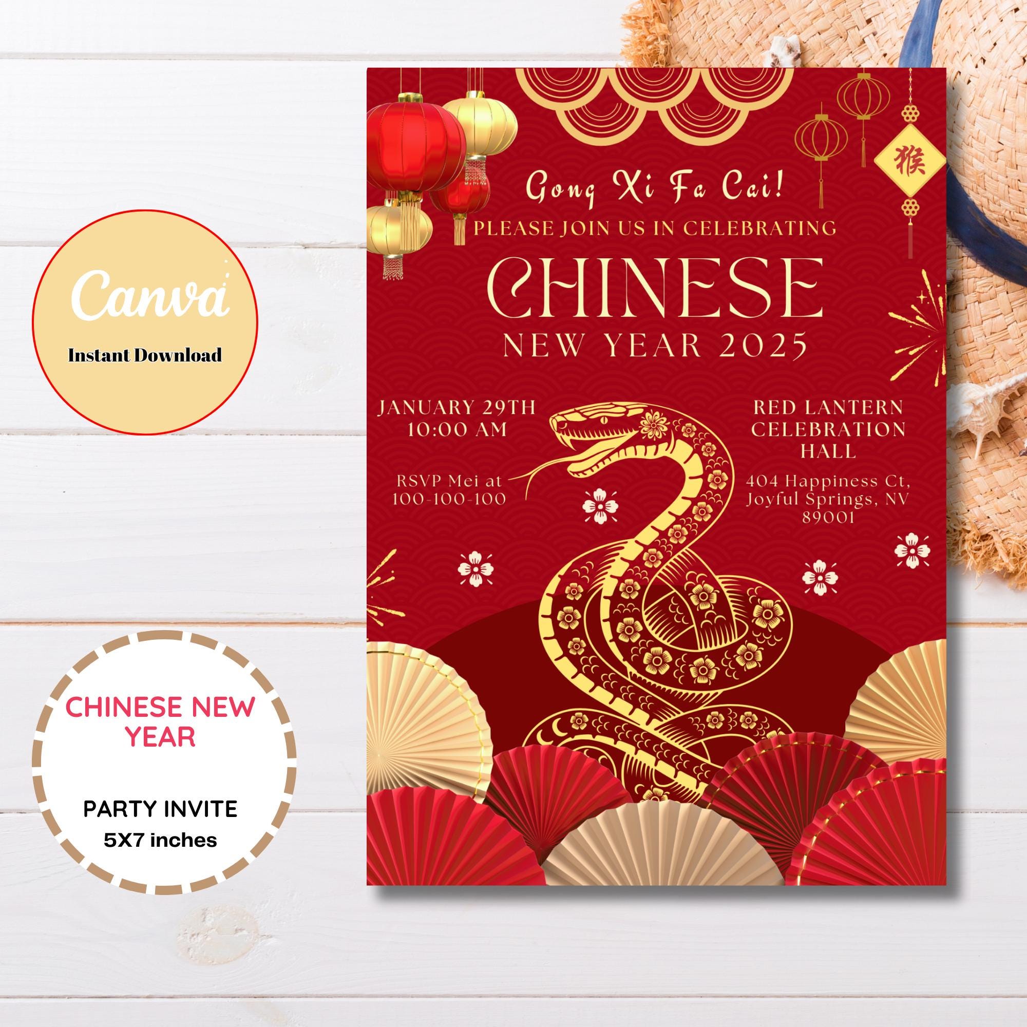 Editable Chinese New Year Invitation Template, Printable 2025 Year of ...