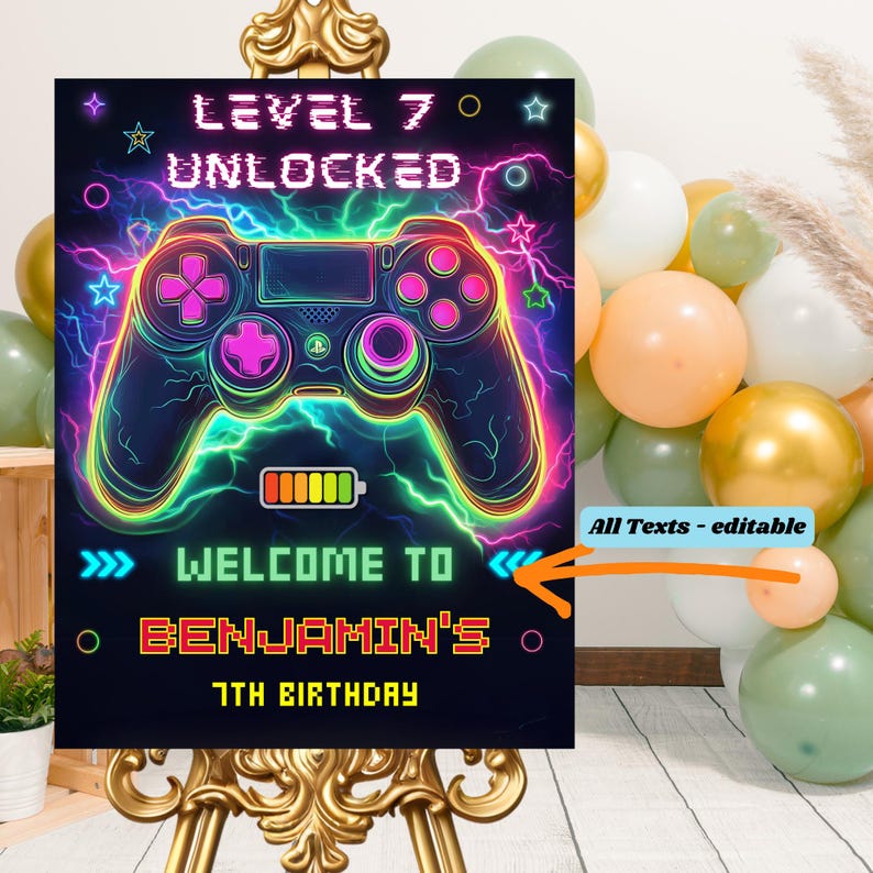 Editable Video Game Birthday Party Welcome Sign Template, Printable ...
