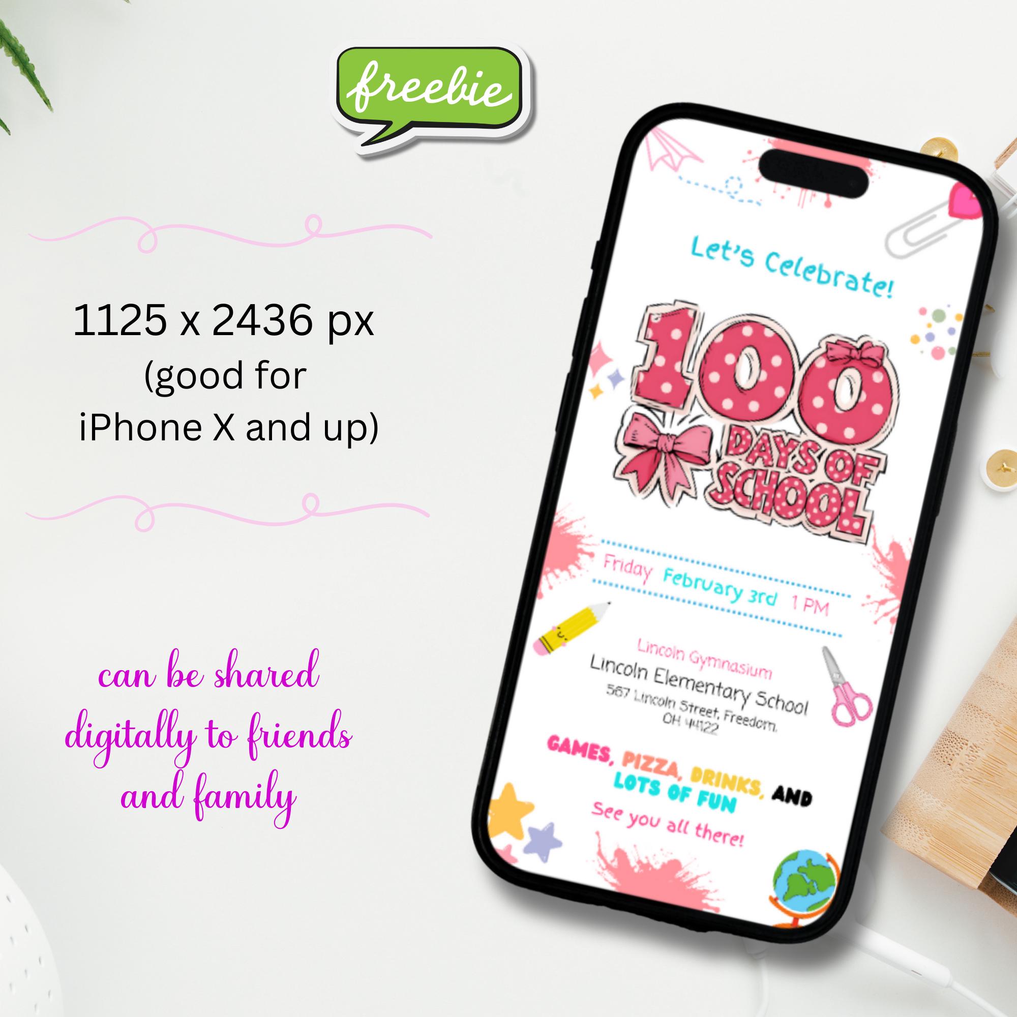 Editable Let's Celebrate 100 Days of School Party Invitation Template ...