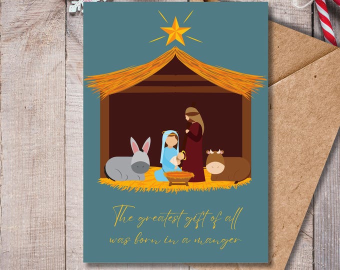 EDITABLE Watercolor Nativity Card Printable, Christmas Card Template ...