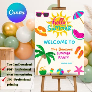 Editable Summer Party Welcome Sign Template, Printable Summer Poster ...