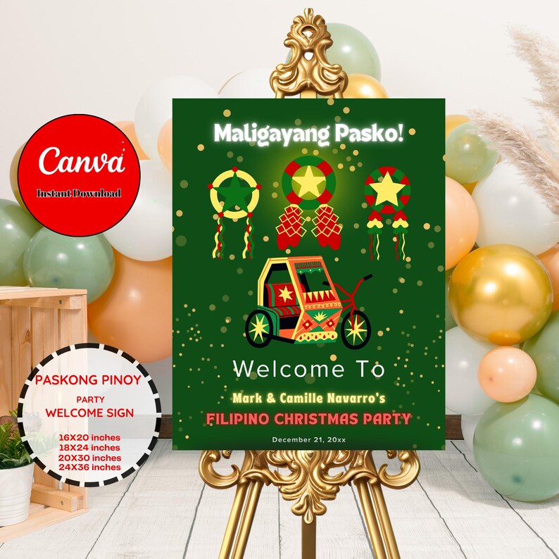 Editable Paskong Pinoy Filipino Christmas Party Welcome Sign Template ...