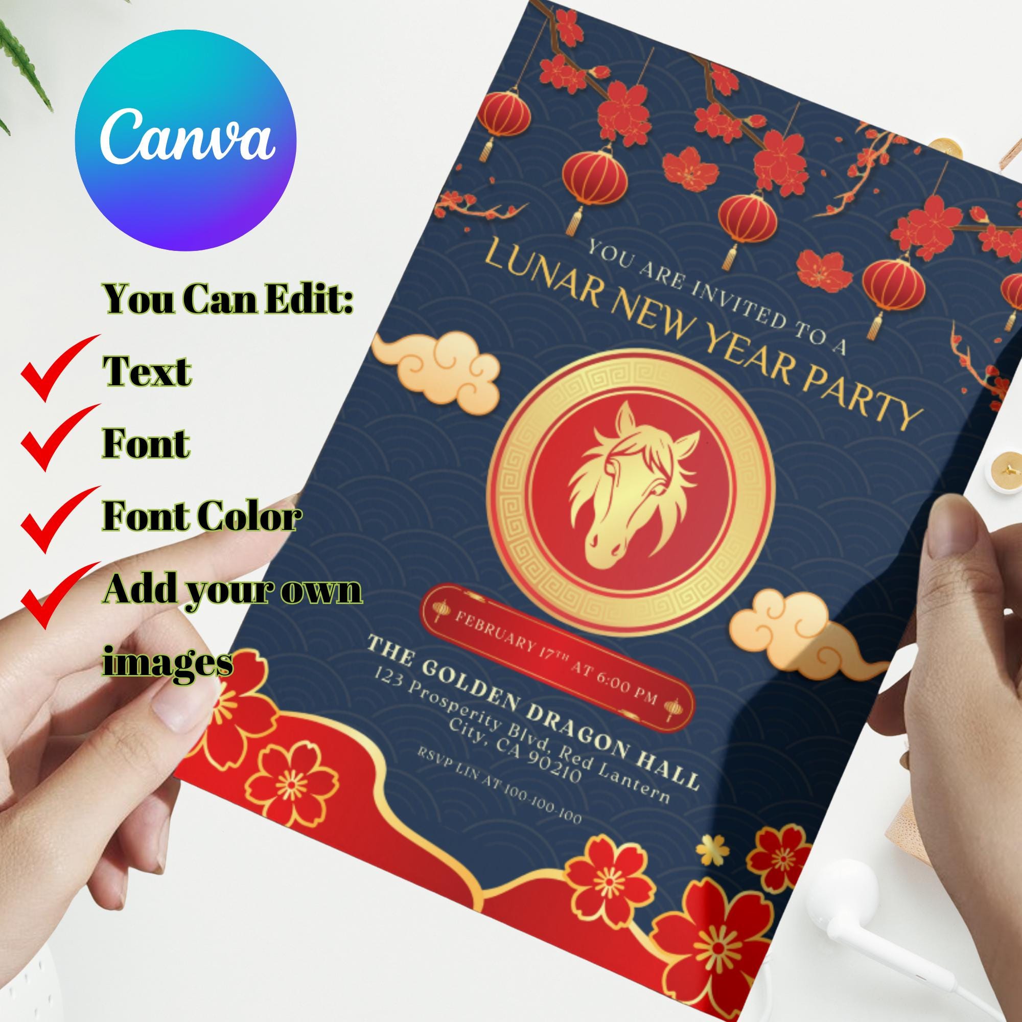 Editable Chinese New Year Invitation Template, Lunar New Year Invite ...