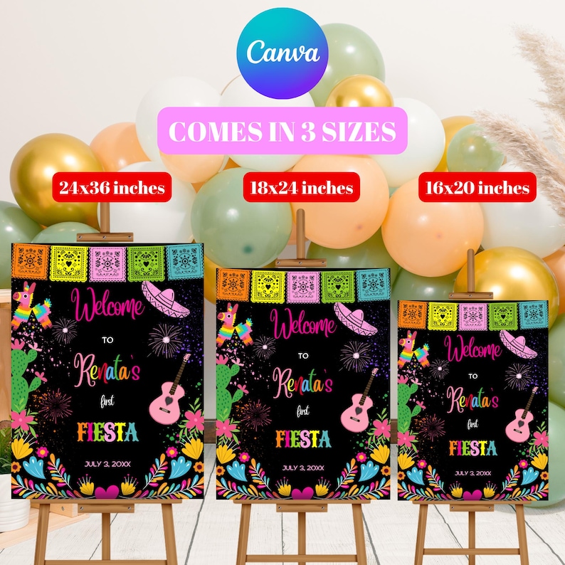 Editable First Fiesta Birthday Party Welcome Sign Template, Printable ...