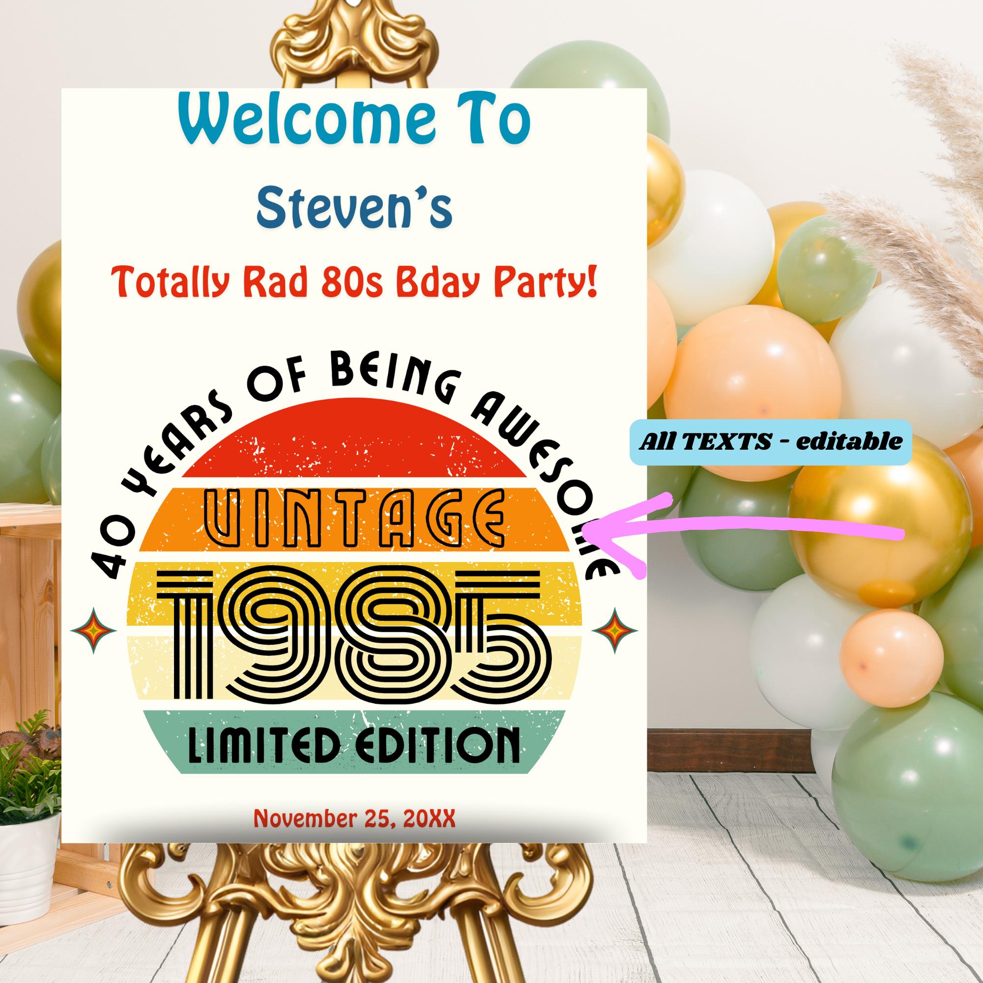 Editable Born 1985 Birthday Welcome Sign, Printable 80s Birthday Party ...