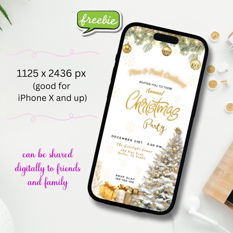 Editable Gold Christmas Party Invitation, Corporate Christmas Party ...