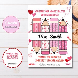 Editable Valentine's Day 5x7 Card for Teachers Template, Custom Teacher ...