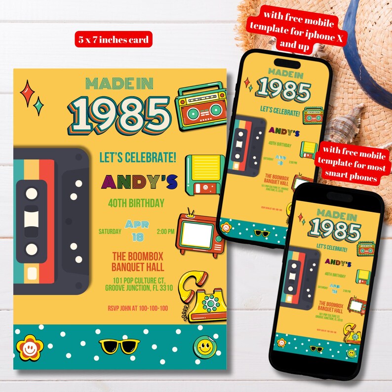 Birthday Party Invitation Template Made in 1985 Retro 80's Editable ...