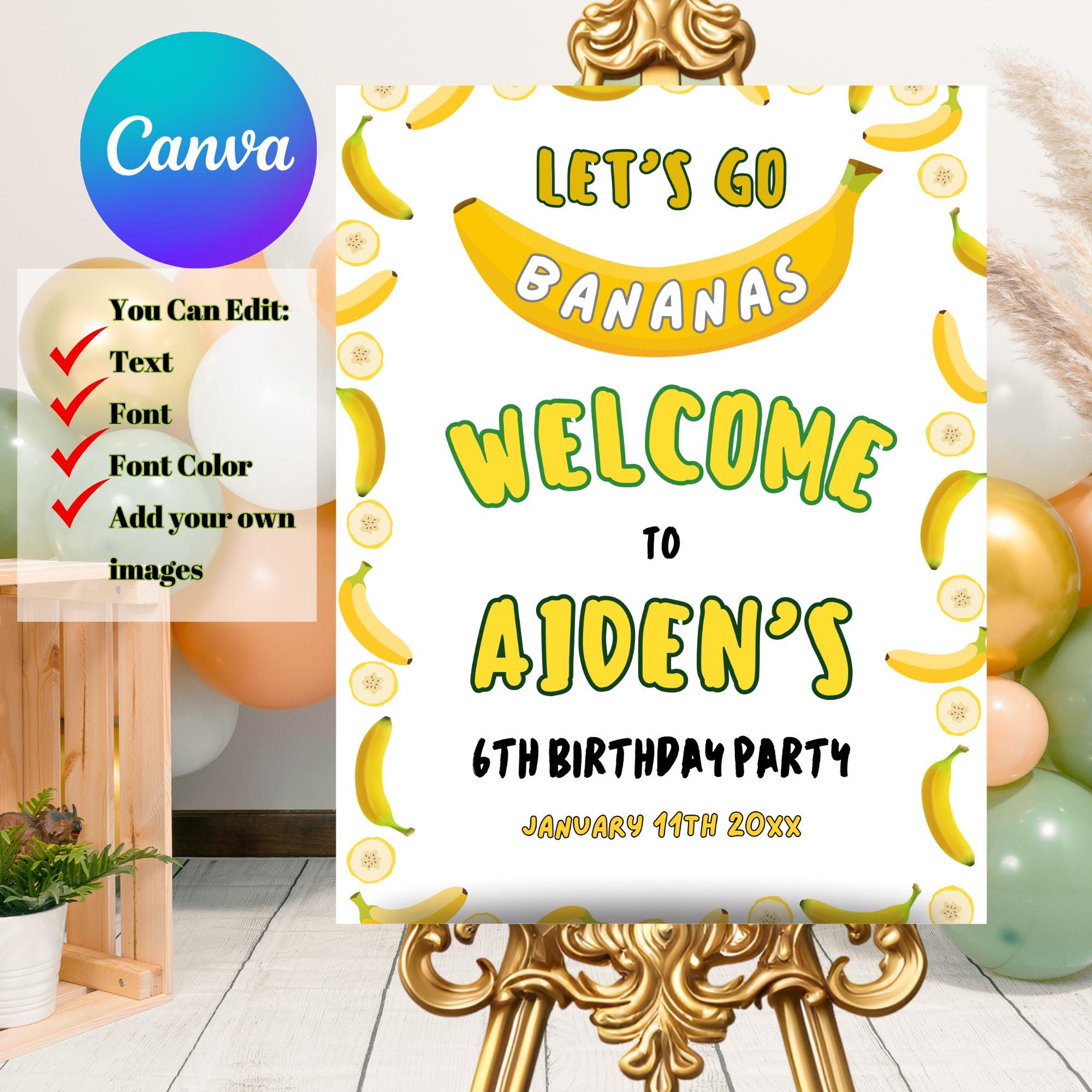 Editable Let's Go Bananas Birthday Party Welcome Sign Template ...