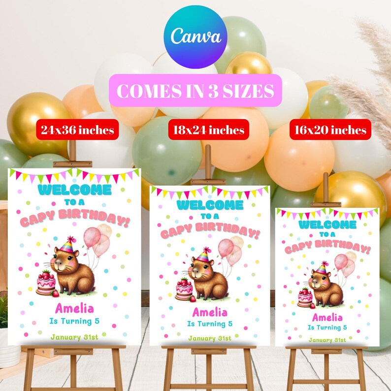 Editable Capy Birthday Capybara Party Welcome Sign Template, Printable ...