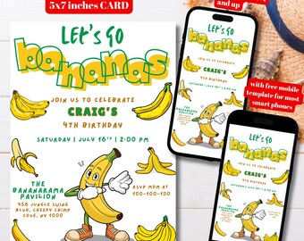 Editable Banana Birthday Party Invitation, 5x7in Printable Canva ...