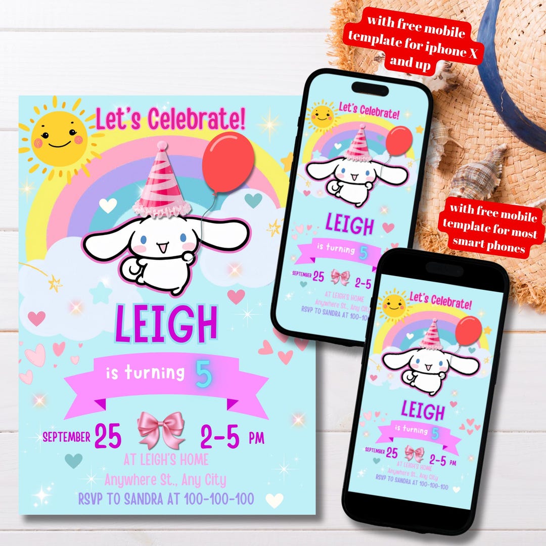 Kitty & Friends Birthday Invite Editable, Kawaii Puppy Cinnamon Roll ...