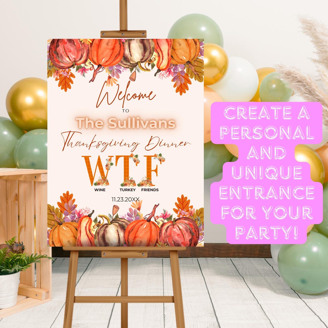Editable WTF Thanksgiving Dinner Welcome Sign Template, Printable ...