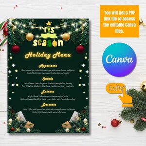 Editable Tis the Season Green Christmas Party 5x7 Menu Template ...