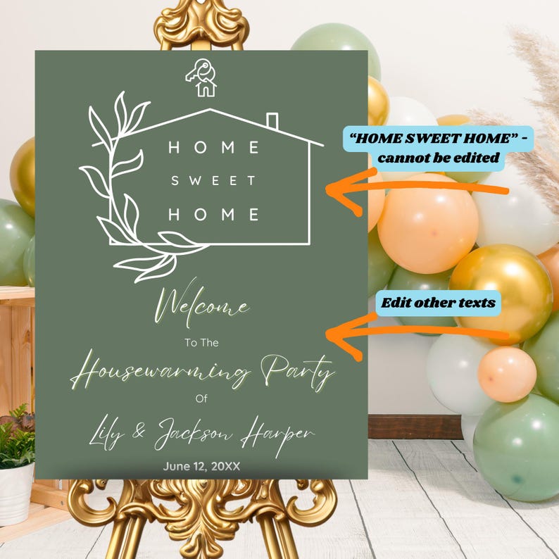 Editable Housewarming Party Welcome Sign Template, Printable New House ...