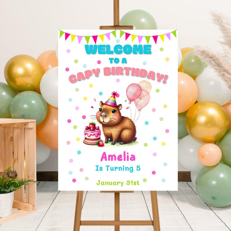 Editable Capy Birthday Capybara Party Welcome Sign Template, Printable ...