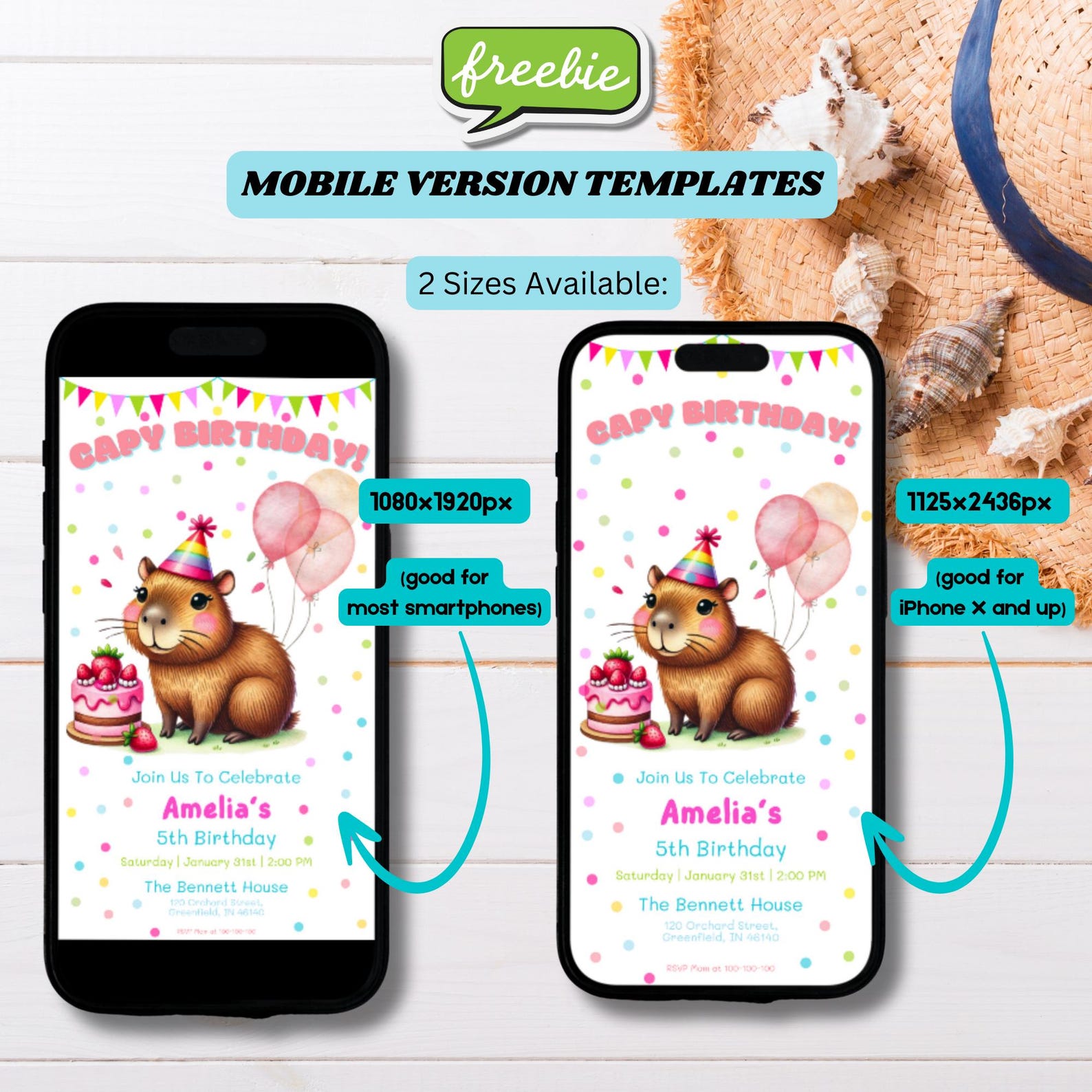 Editable Capybara Birthday Party Invitation Template, Printable Pink ...