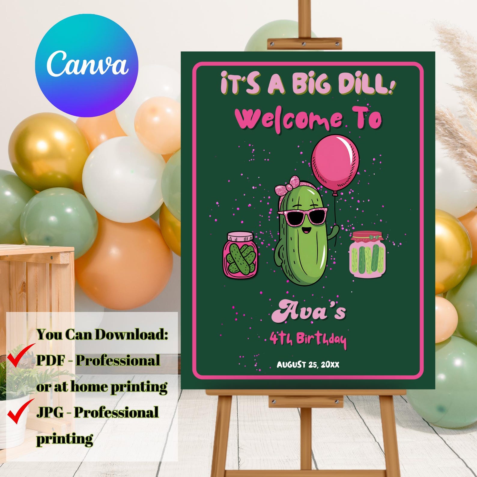 Editable Pickle Birthday Welcome Sign, Printable Pickle Birthday Party ...
