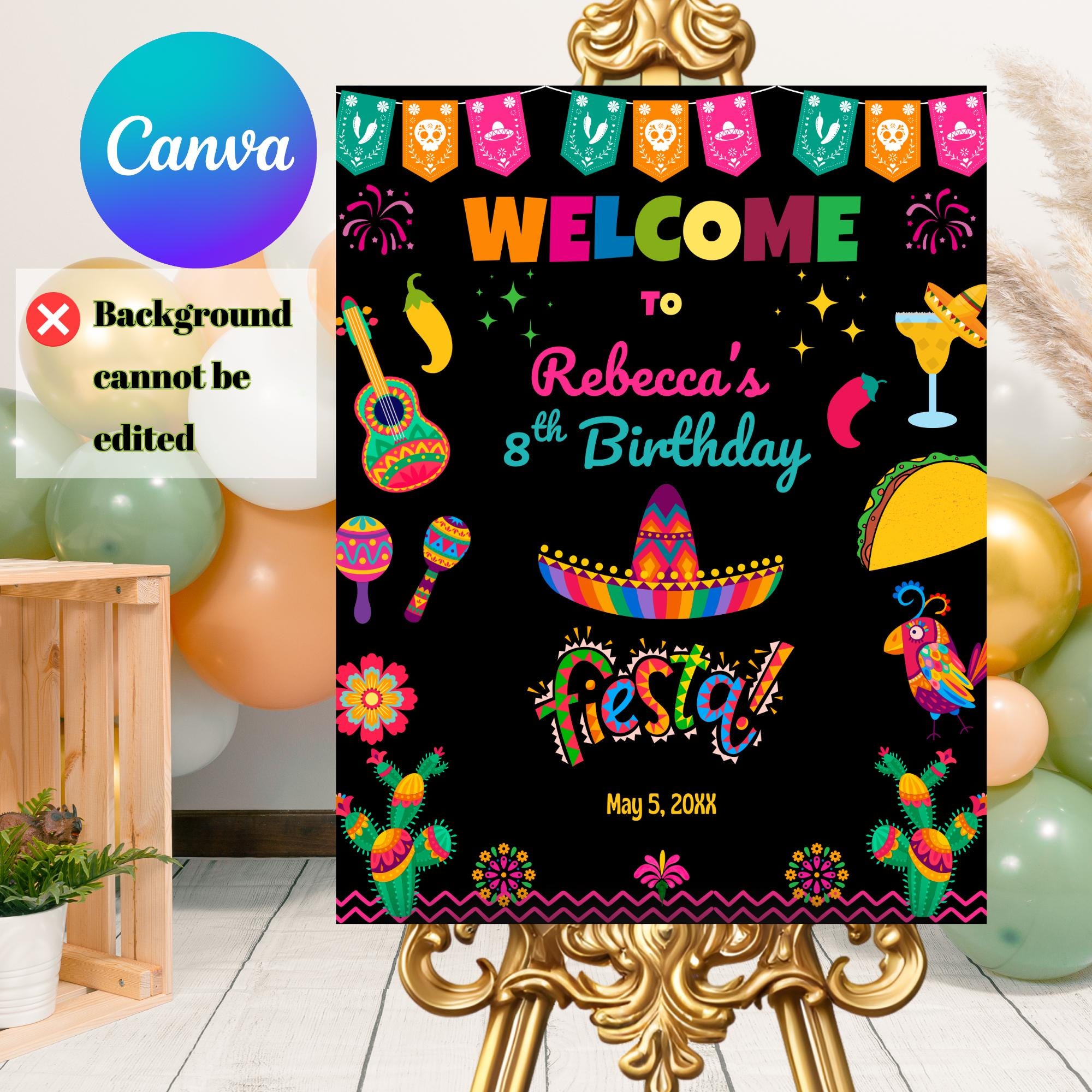 Editable Fiesta Birthday Welcome Sign Template, Printable Birthday ...