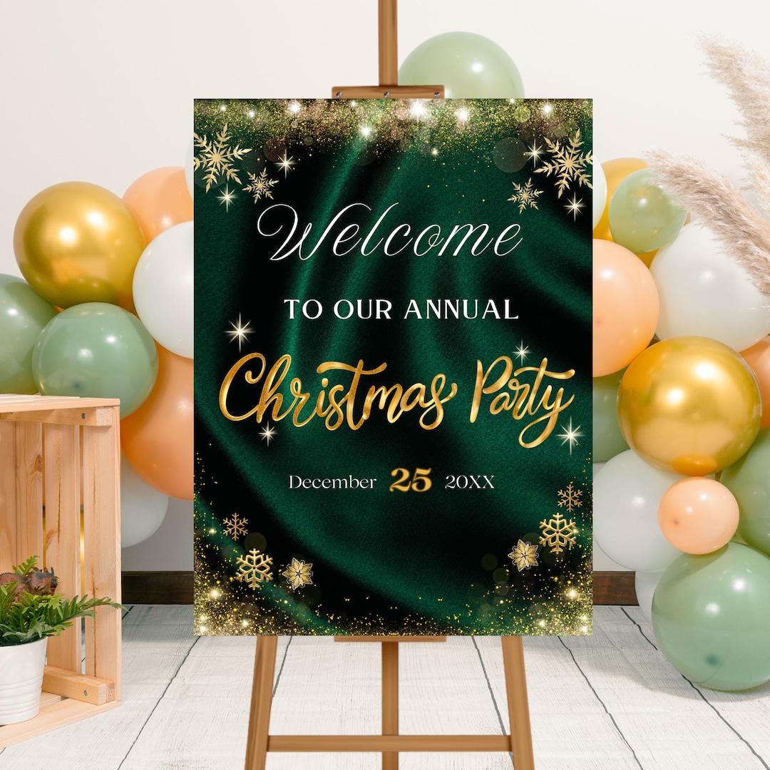 Emerald and Gold Christmas Party Welcome Sign, Green and Gold Welcome ...
