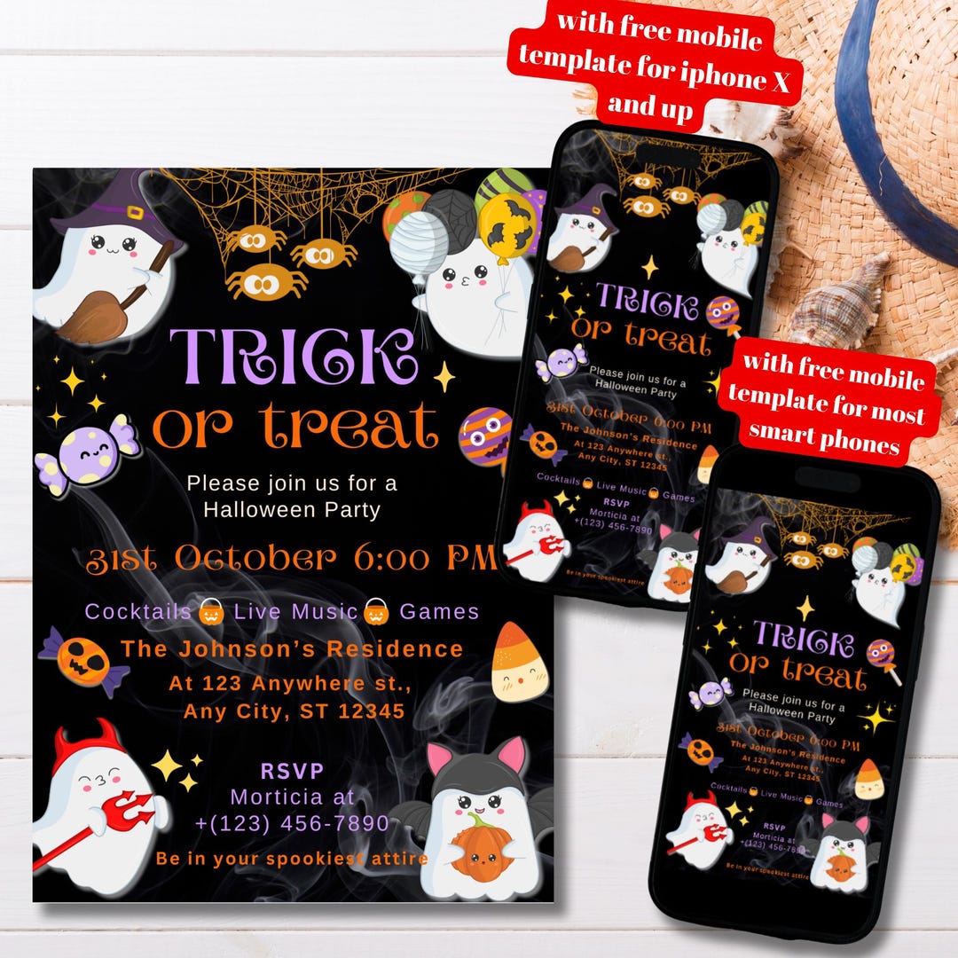 Editable Cute Halloween Ghost Invitation, Printable Halloween Party ...