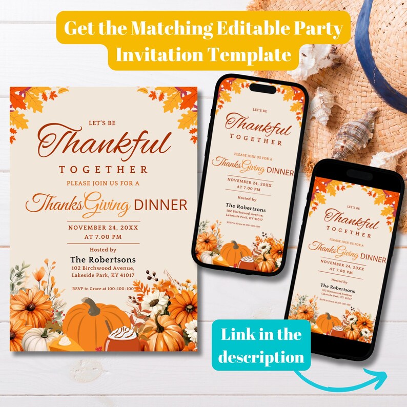 Editable Let's Be Thankful Thanksgiving Dinner Welcome Sign Template ...