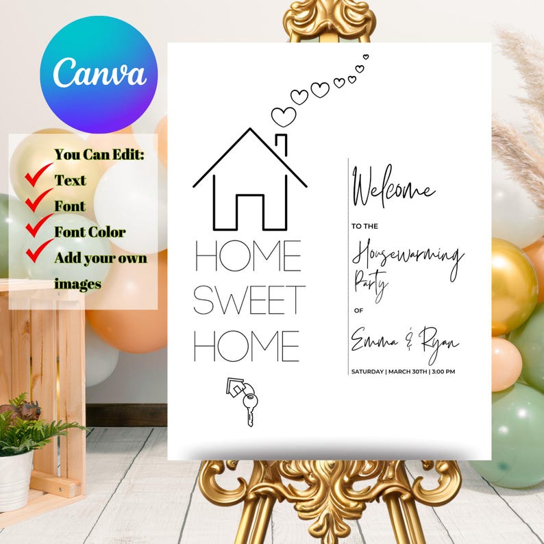 Editable Minimalist Housewarming Party Welcome Sign Template, Printable ...