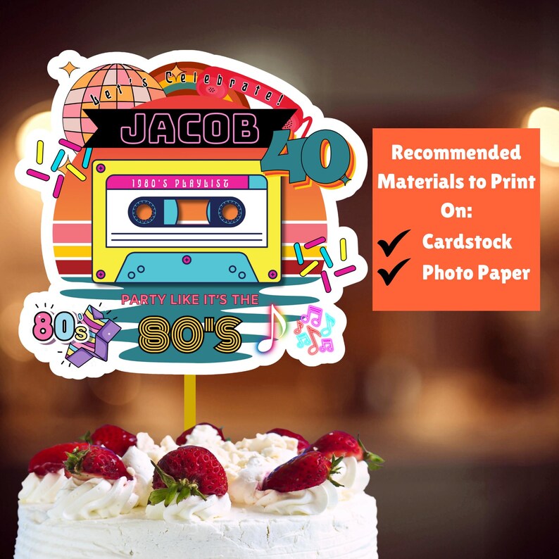 Cassette Tape Cake Topper, Custom 80s Birthday Cake Topper ...