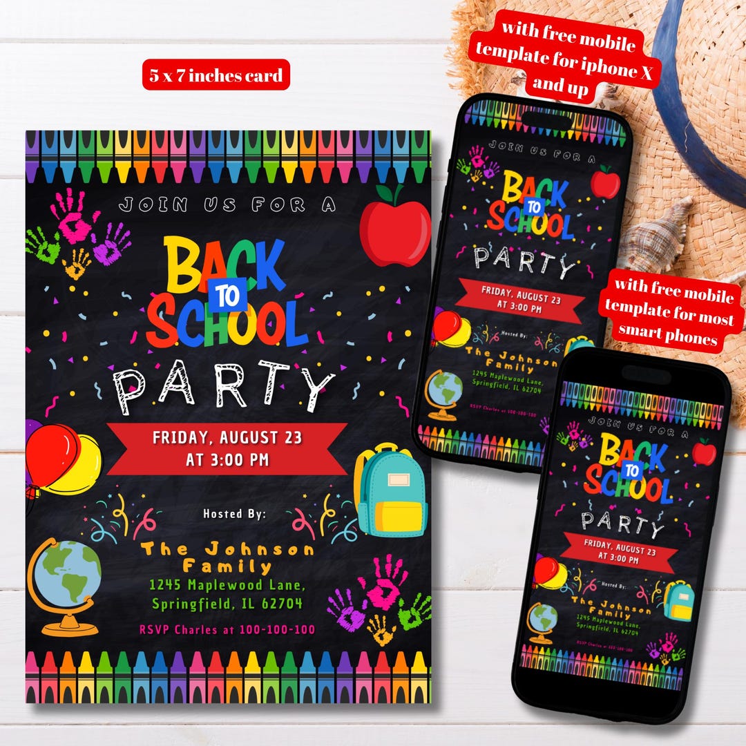 Editable Back to School Party Invitation Template, Printable Digital ...