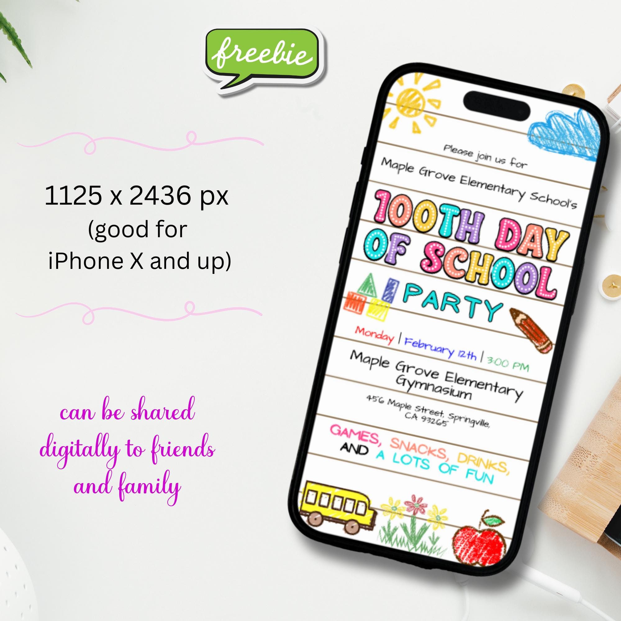 Editable 100th Day of School Class Party Invitation Template, Printable ...