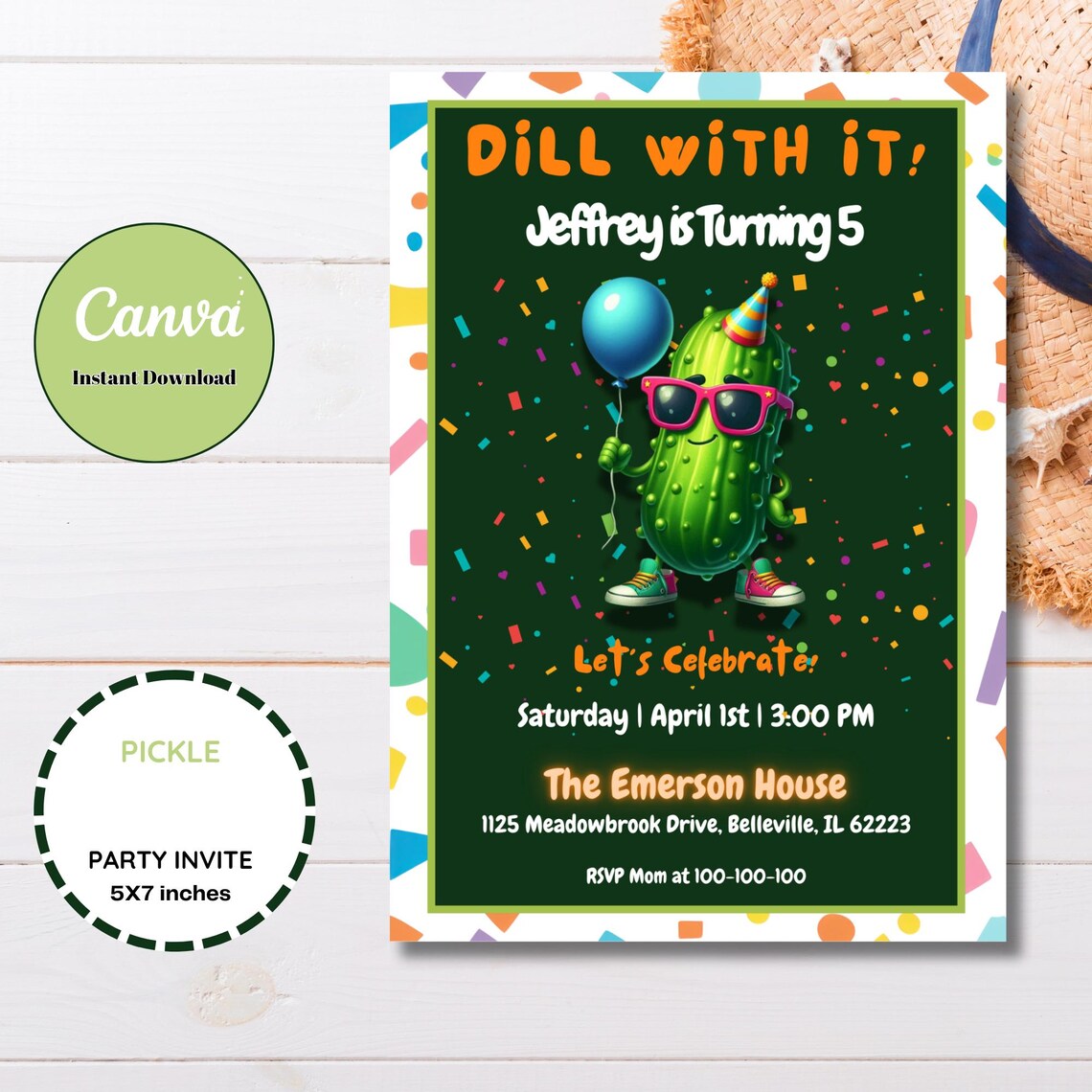 Editable Dill With It Pickle Birthday Party Invitation Template ...
