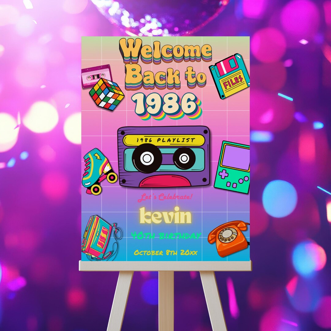 Editable 1980s Birthday Welcome Sign Template, Printable Retro 1986 ...