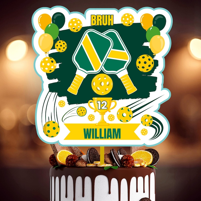 Personalized Bruh Pickleball Birthday Party Cake Topper, Custom Pickle ...