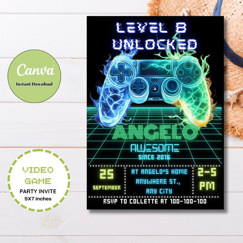Video Game Party Invitation, Editable Printable Gamer Birthday Invite ...