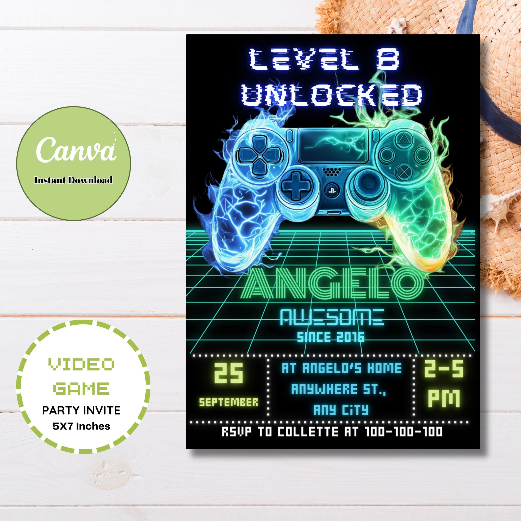 Video Game Party Invitation, Editable Printable Gamer Birthday Invite ...
