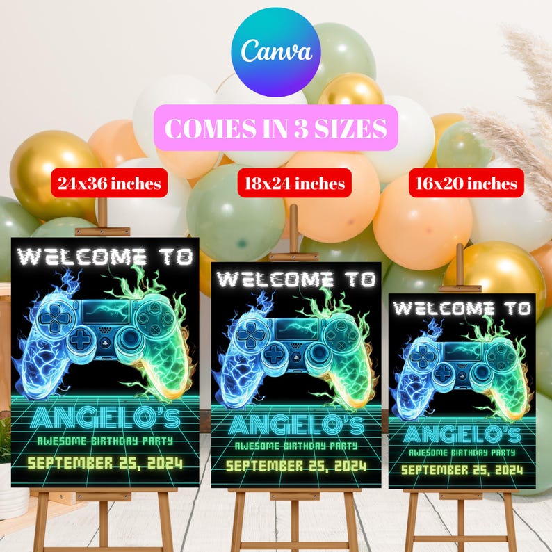 Editable Video Game Welcome Sign Template, Video Game Party Invitation ...
