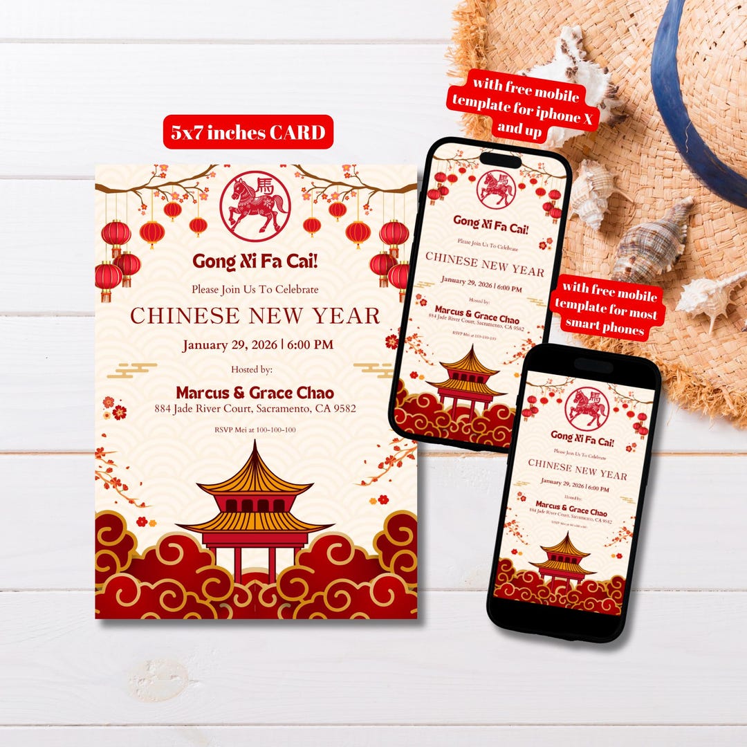 Editable Chinese New Year Invitation Template, Printable Year of the ...