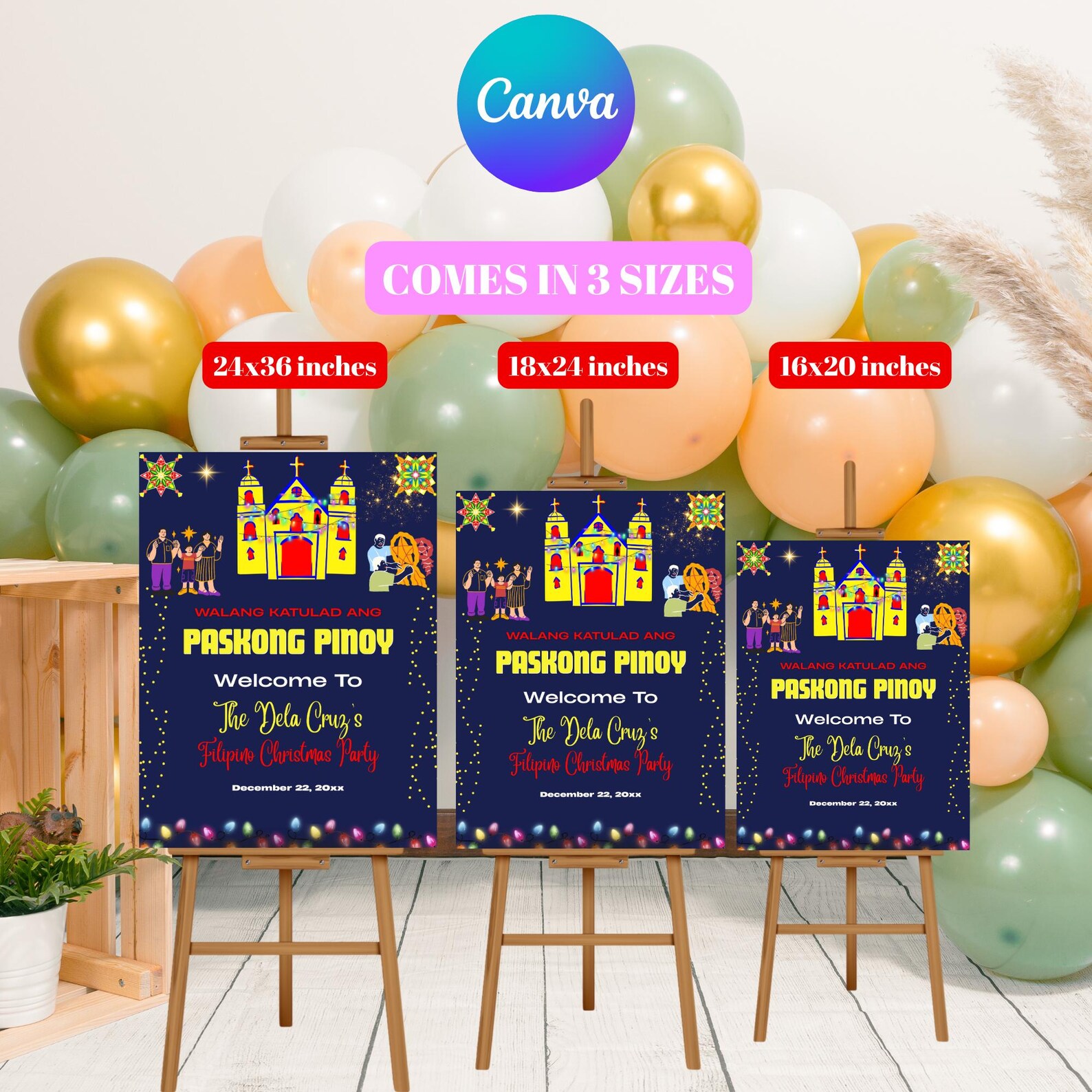 Editable Pinoy Simbang Gabi Christmas Welcome Sign Template, Printable ...