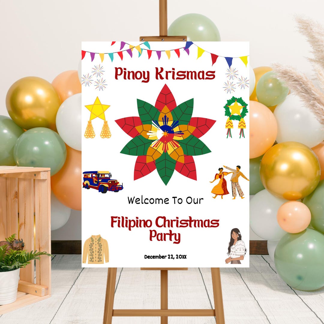 Editable Paskong Pinoy Party Welcome Sign Template, Printable Filipino ...