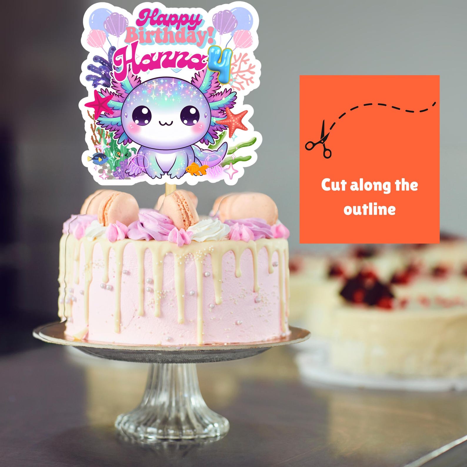 Customizable Axolotl Birthday Cake Topper, Personalized Axolotl ...