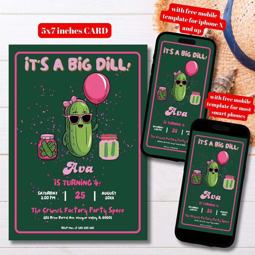 Editable It's A Big Dill Pickle Birthday Party Invitation Template ...