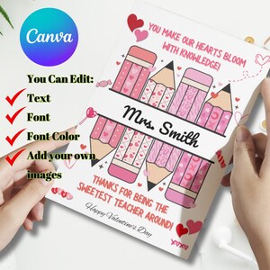 Editable Valentine's Day 5x7 Card for Teachers Template, Custom Teacher ...