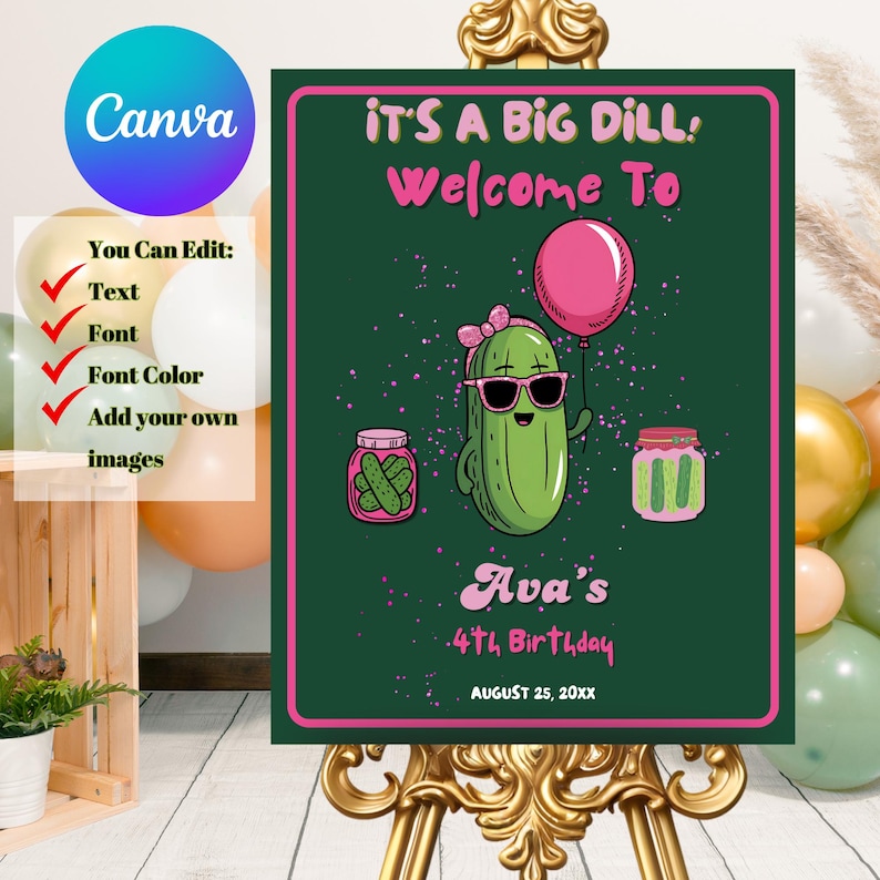 Editable Pickle Birthday Welcome Sign, Printable Pickle Birthday Party ...