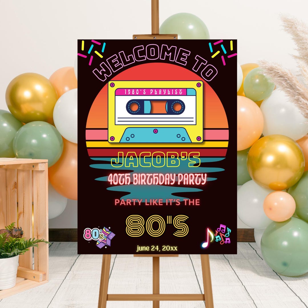 Editable 80s Birthday Party Welcome Sign Template, Printable Retro ...