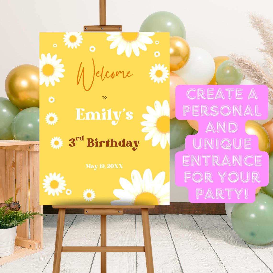 Editable Daisy Birthday Decoration Template, Printable Daisy Birthday ...