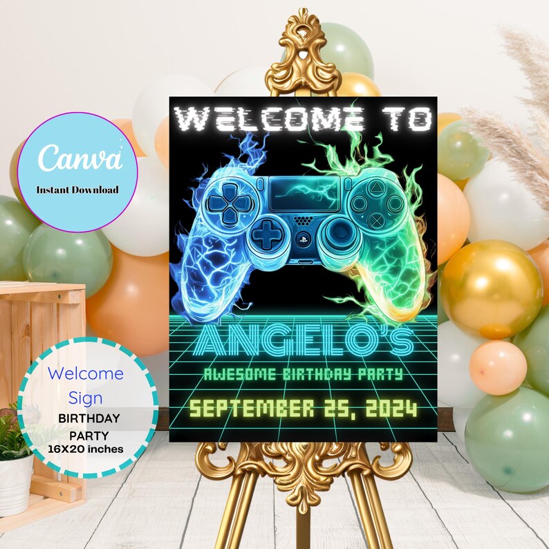 Editable Video Game Welcome Sign Template, Video Game Party Invitation ...