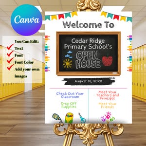 Editable Chalkboard Back to School Open House Welcome Sign Template ...