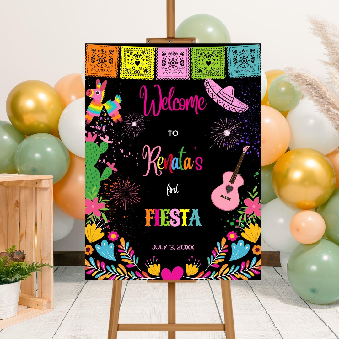 Editable First Fiesta Birthday Party Welcome Sign Template, Printable ...